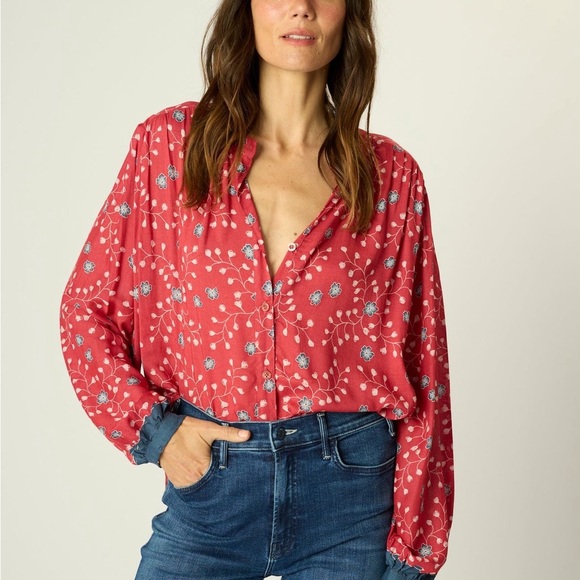 Natalie Martin | Tops | Natalie Martin Tolan Shirt Pinwheel Barn Red Xl ...